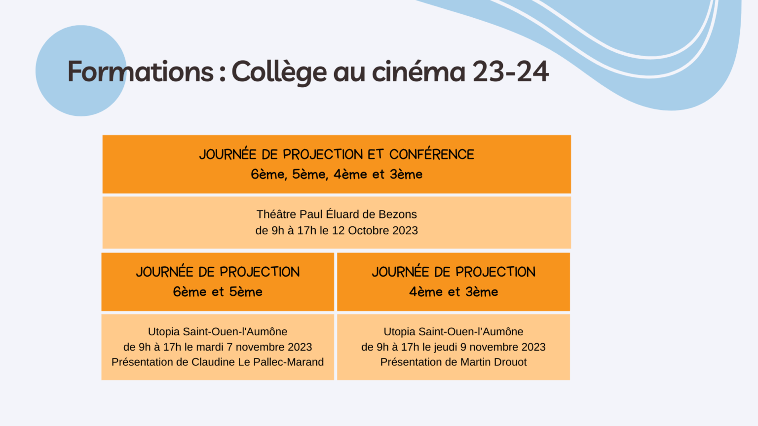 Dispositifs scolaires : programmation 2023-2024 - Écrans VO